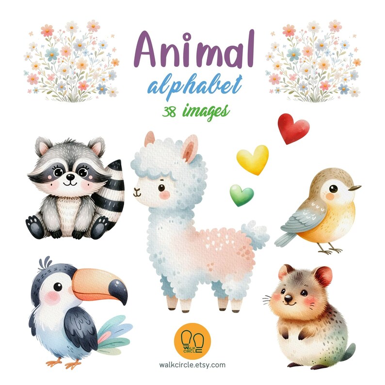 Watercolor Animal Alphabet Babies Clipart. Alphabet Animal Nursery Art ...