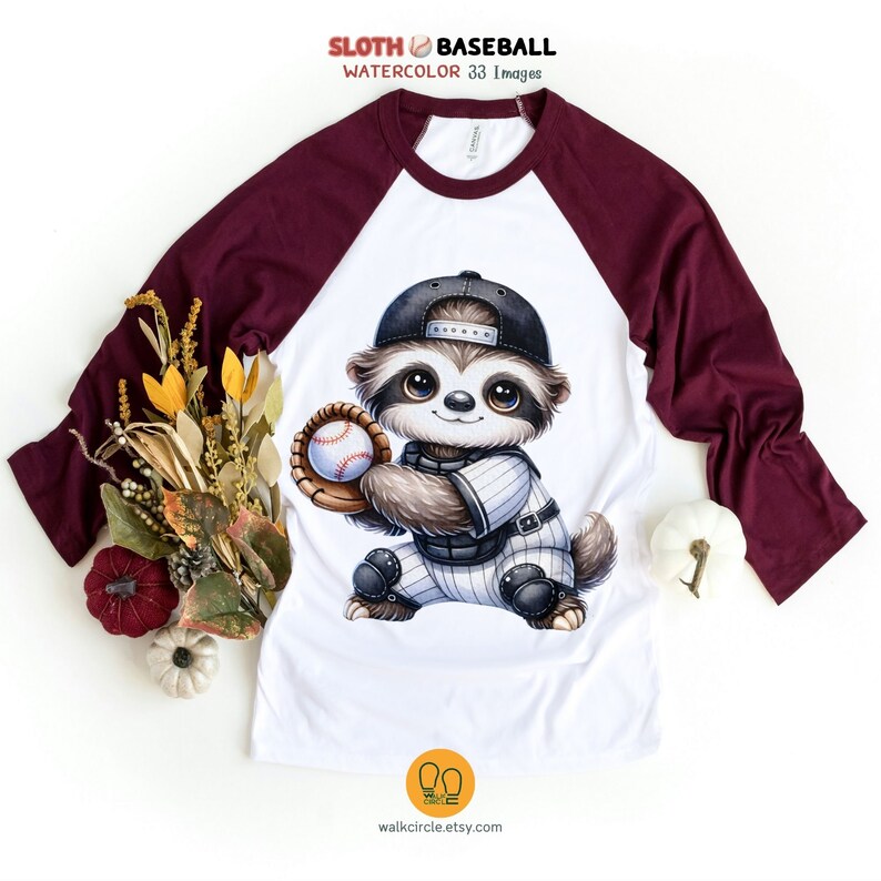 Sloth Watercolor Clipart, Baseball Watercolor Clipart, 26 PNG Cute ...