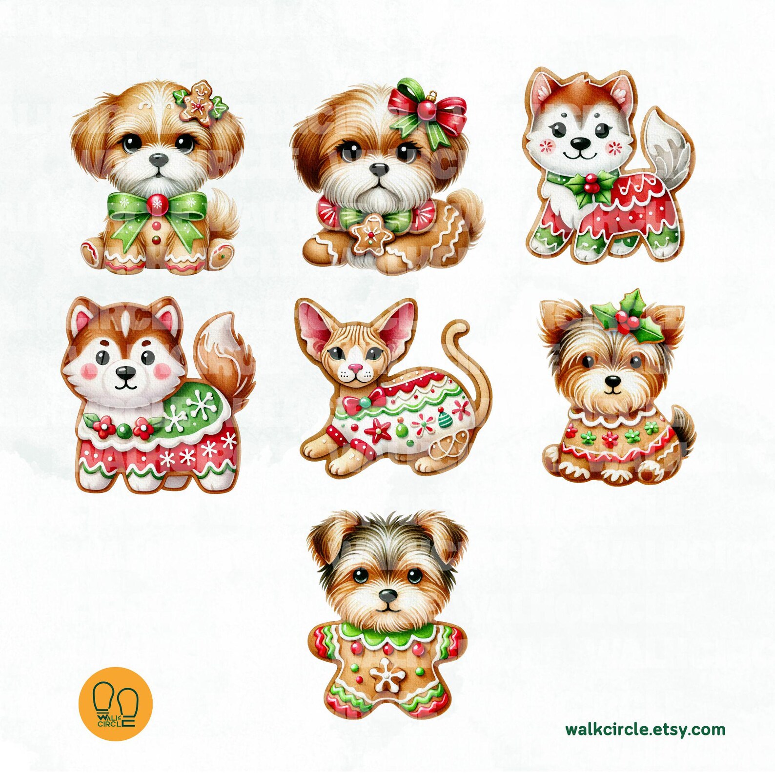 Gingerbread Pets PNG Clipart Cute Dog and Cat Christmas Cartoon PNG ...