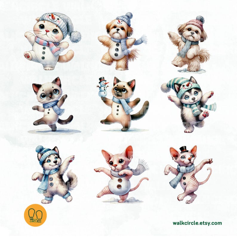 Pet Christmas Snowman PNG Clipart Cute Dog and Cat Christmas Cartoon ...