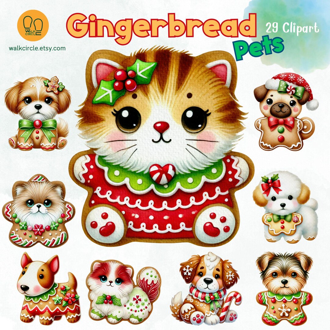 Gingerbread Pets PNG Clipart Cute Dog and Cat Christmas Cartoon PNG ...