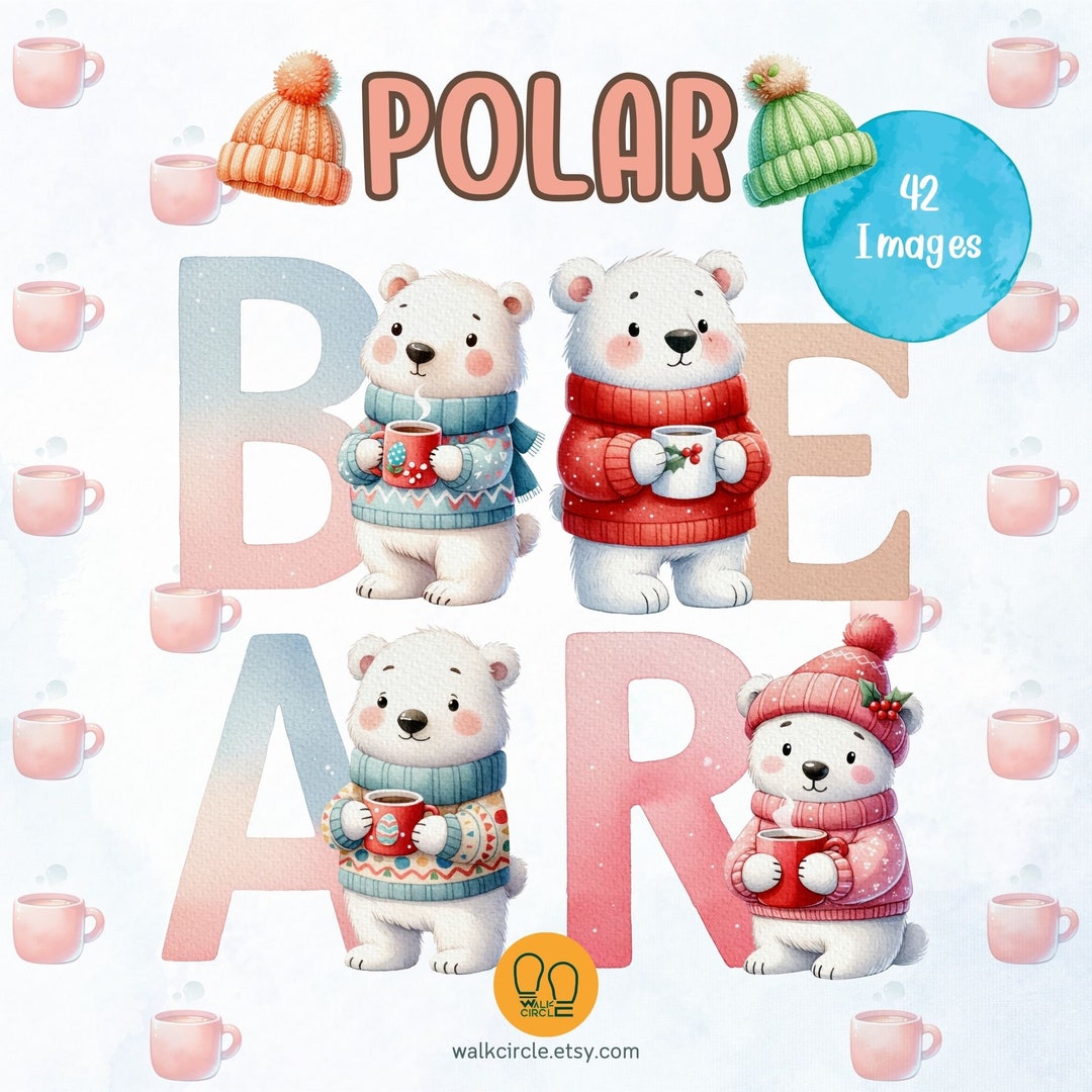 Polar Bear PNG, Polar Bear Gift, Bear Alphabet, Alphabet Watercolor ...