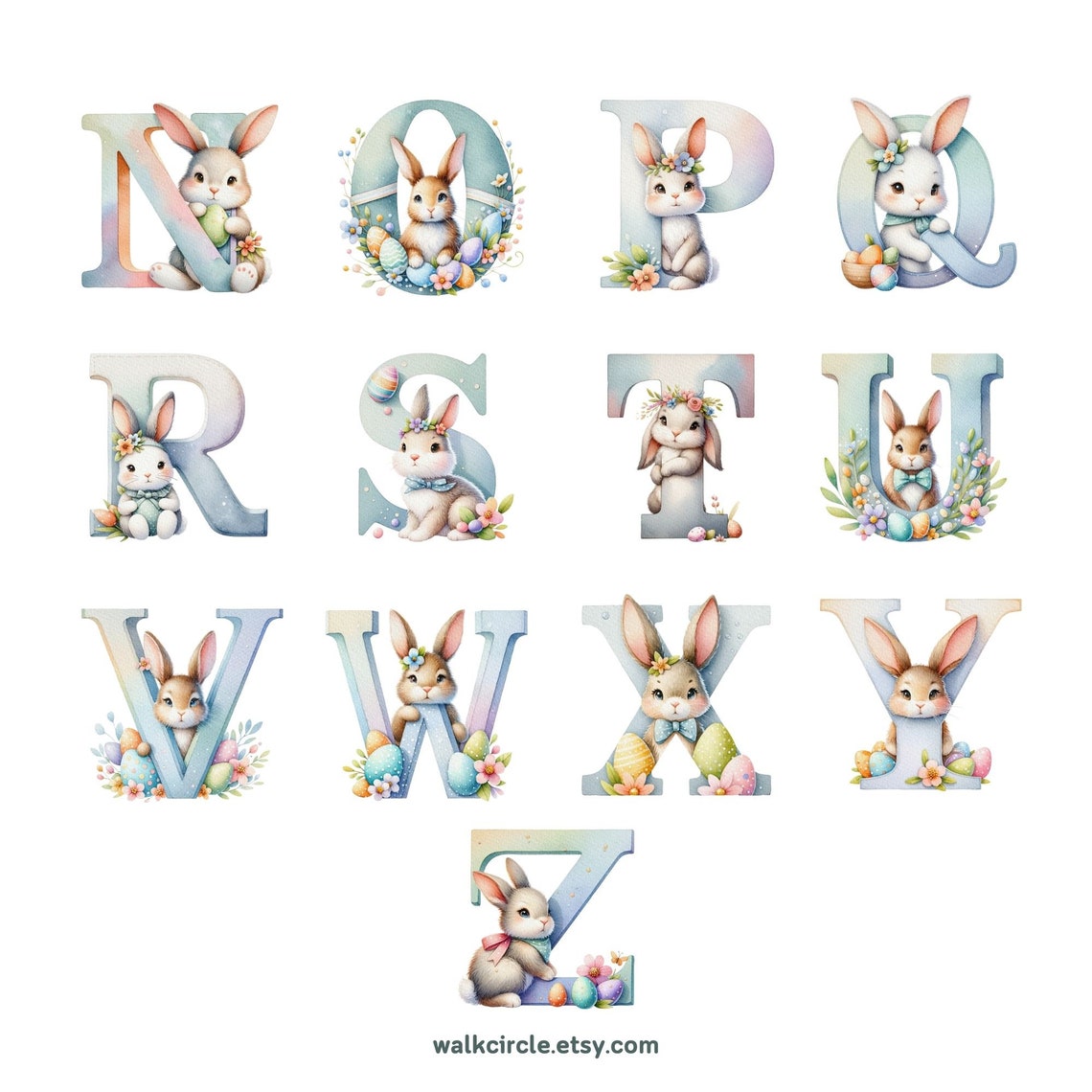 Easter Bunny, Easter Alphabet, Alphabet Watercolor, Easter Eggs Png ...