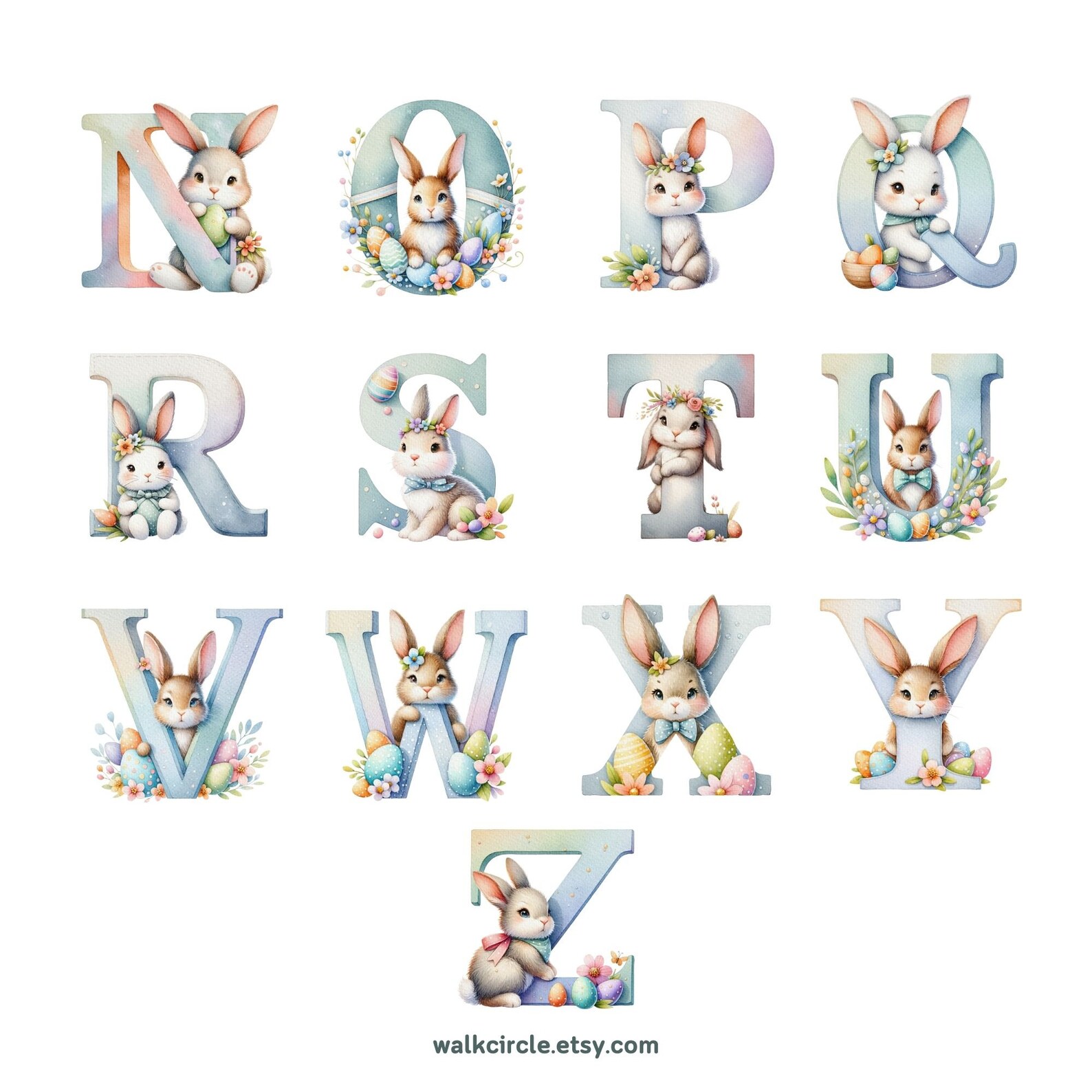 Easter Bunny, Easter Alphabet, Alphabet Watercolor, Easter Eggs Png ...