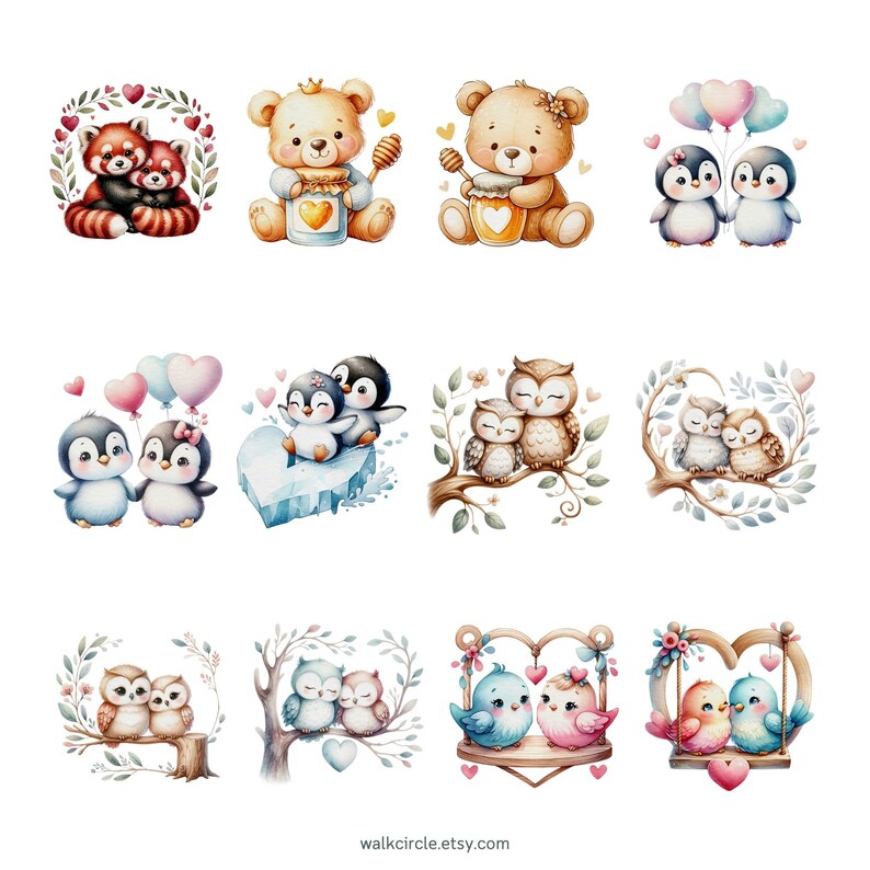 Animal Love Theme Watercolor Clipart, 24 PNG Animal Watercolor Clipart ...