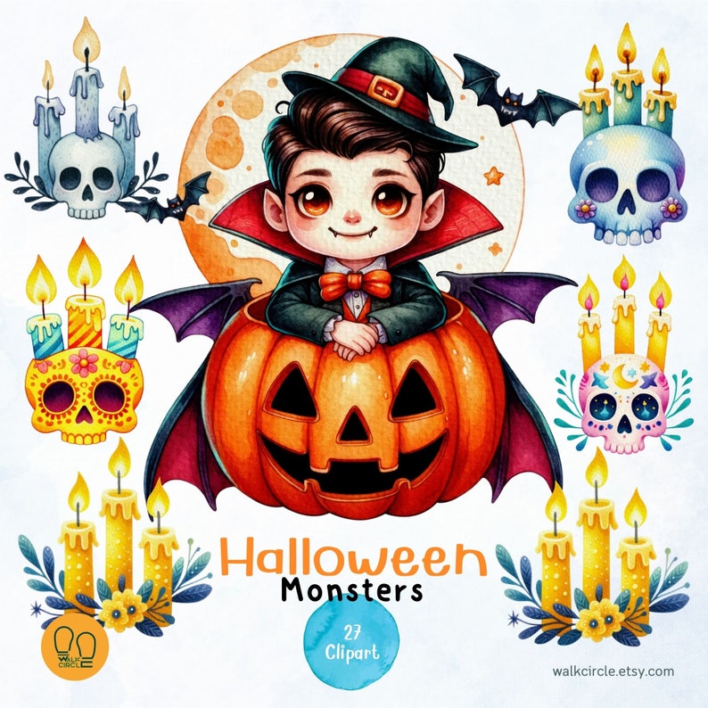 Halloween Clipart, Monster PNG, Halloween Watercolor, Halloween PNG ...