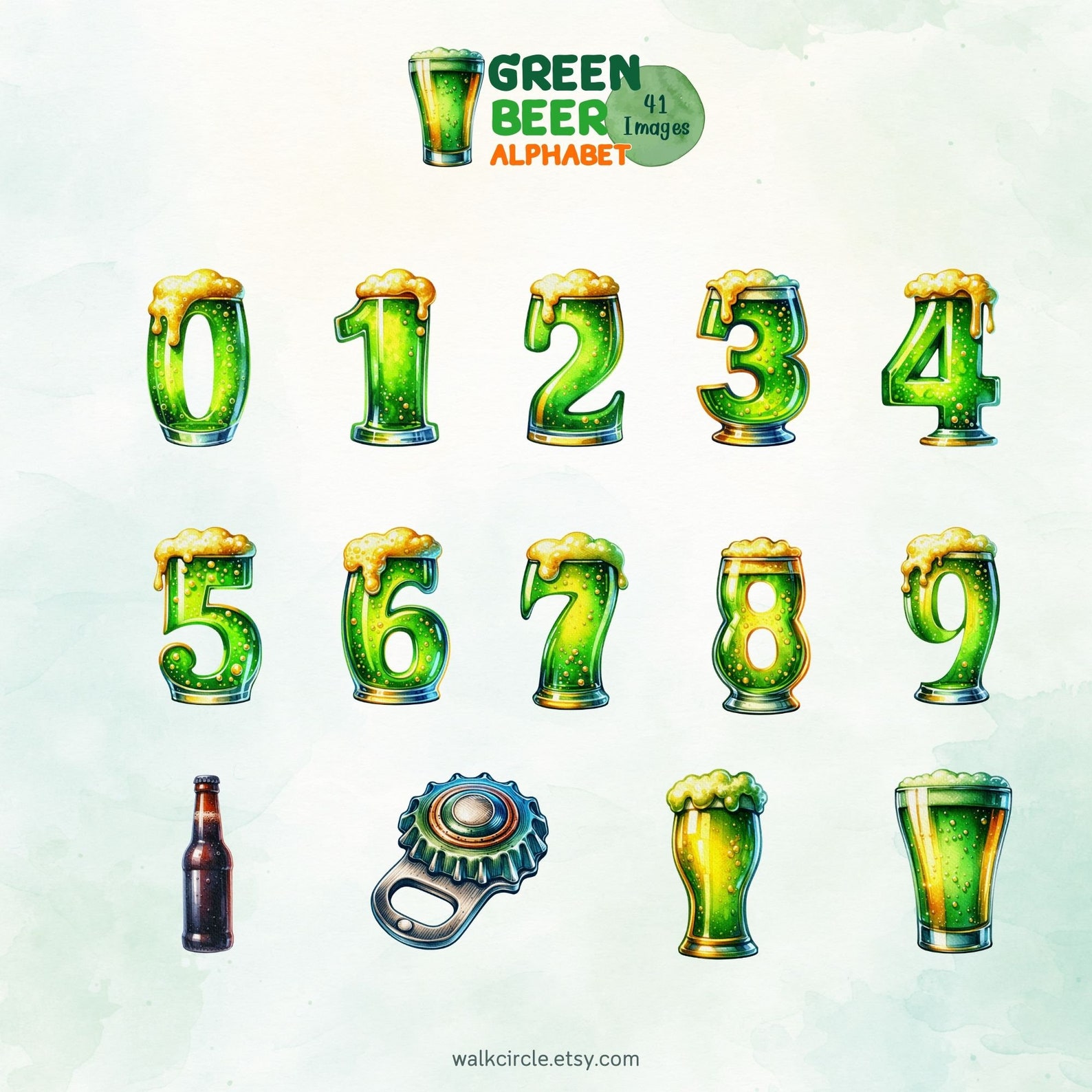 Green Beer, Alphabet PNG, Beer Clipart, St. Patrick Sublimation, Summer ...