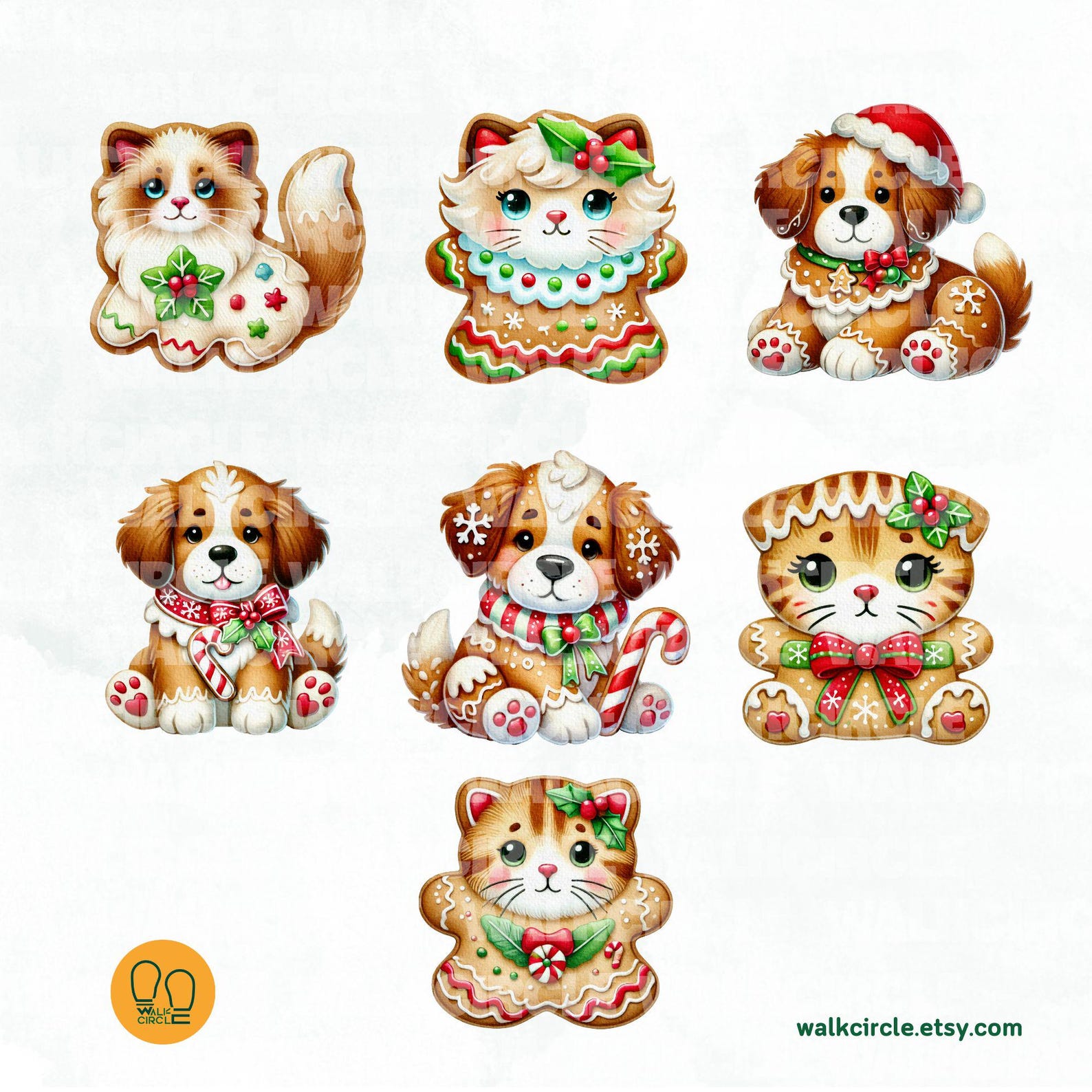 Gingerbread Pets PNG Clipart Cute Dog and Cat Christmas Cartoon PNG ...