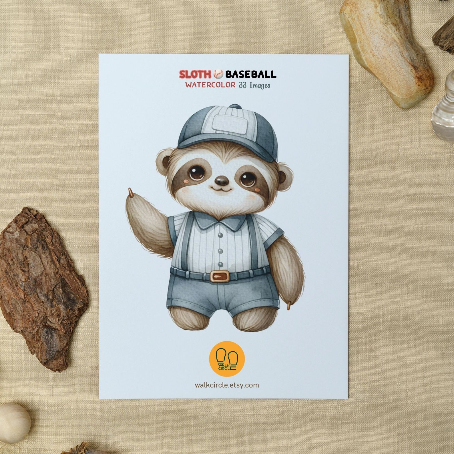 Sloth Watercolor Clipart, Baseball Watercolor Clipart, 26 PNG Cute ...