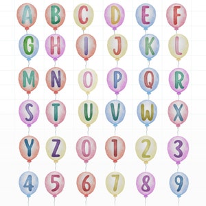 Watercolor Alphabet Letter on Balloons, Watercolor Balloons Clipart ...
