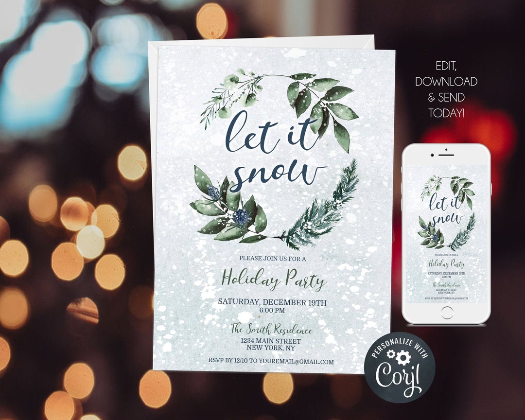 Editable Let It Snow Holiday Party Invitation Template, 5x7 Christmas ...
