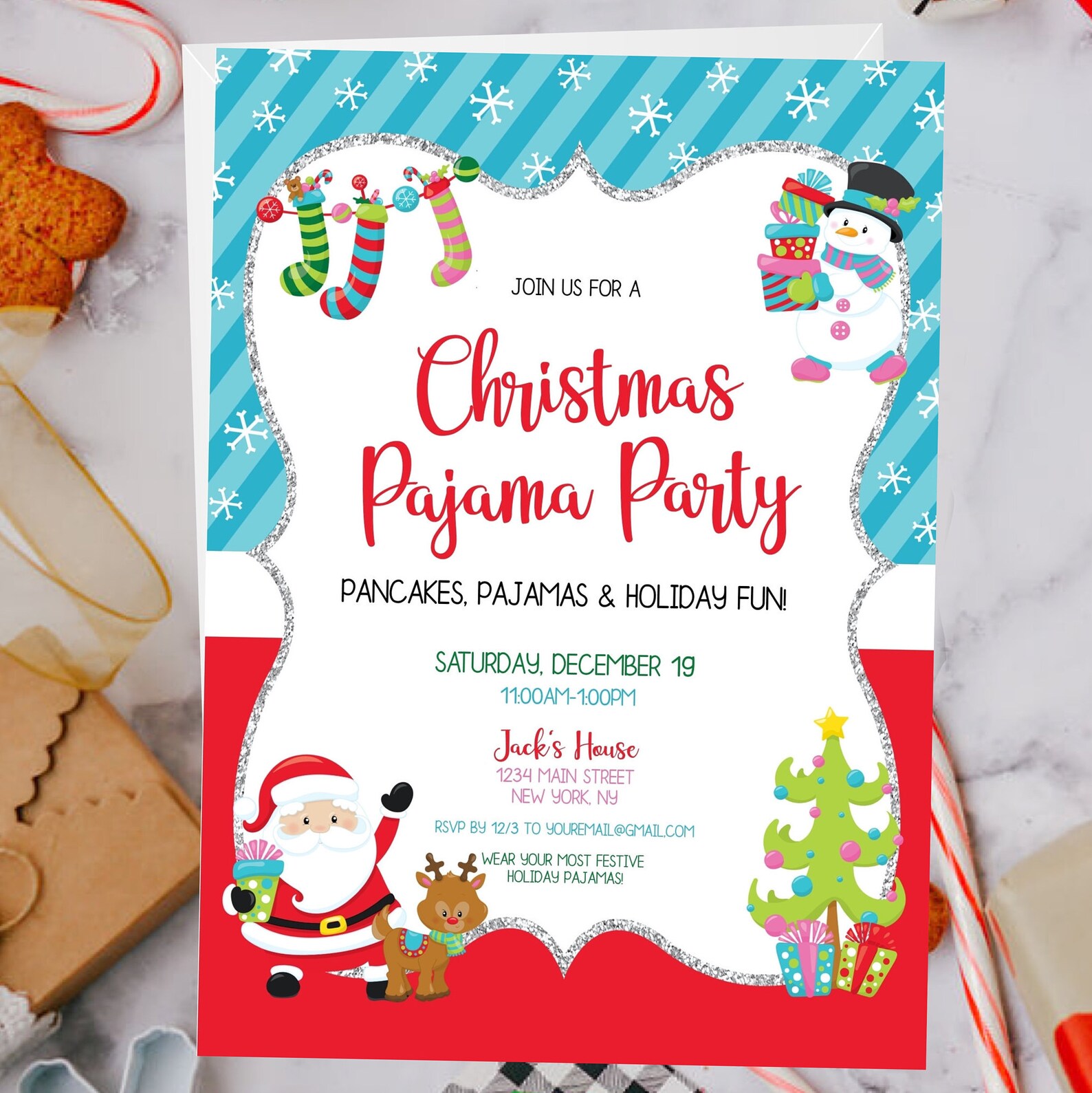 Editable Christmas Pajama Party Invitation Template 5x7 Etsy