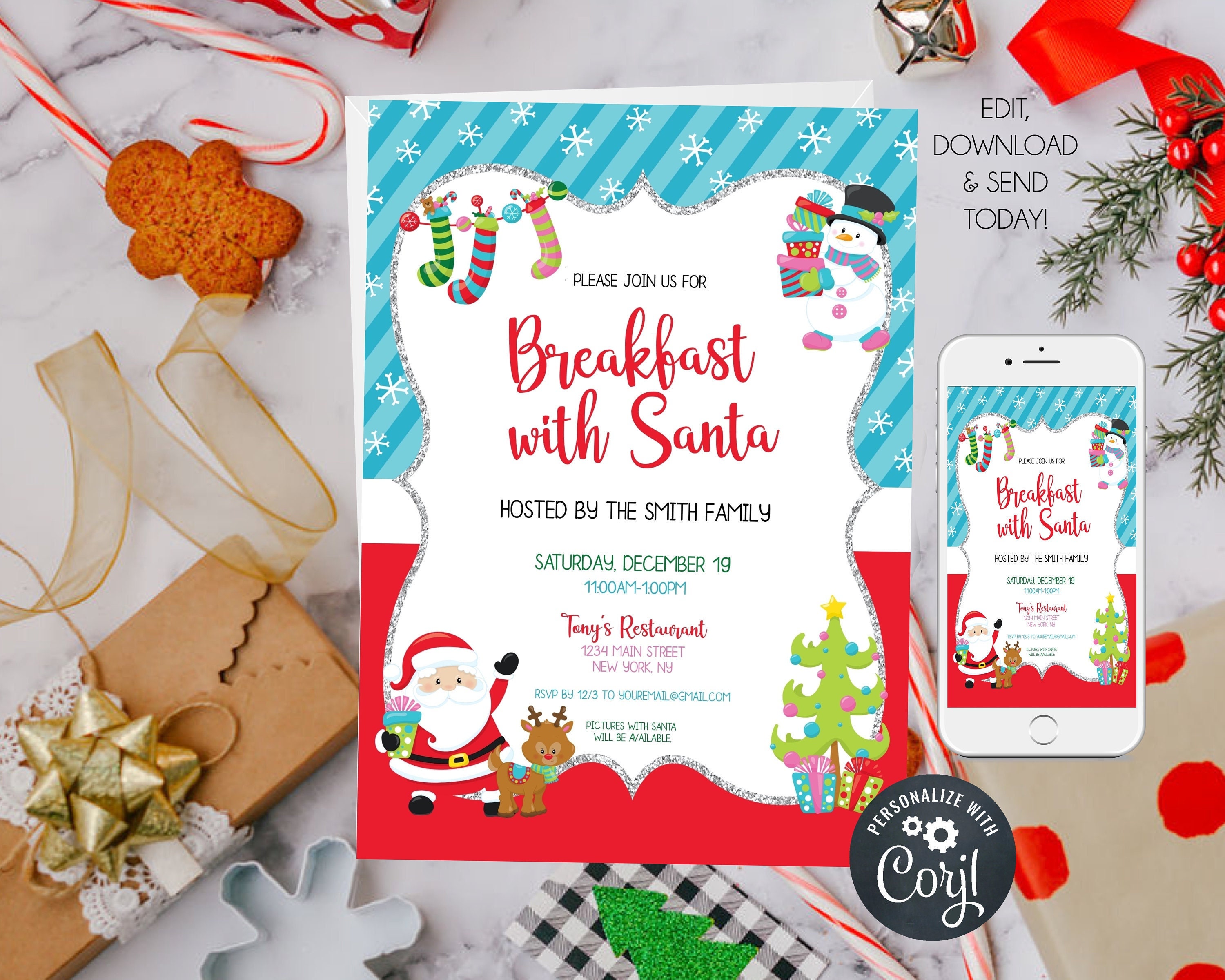 Editable Breakfast With Santa Invitation Template 5x7 - Etsy