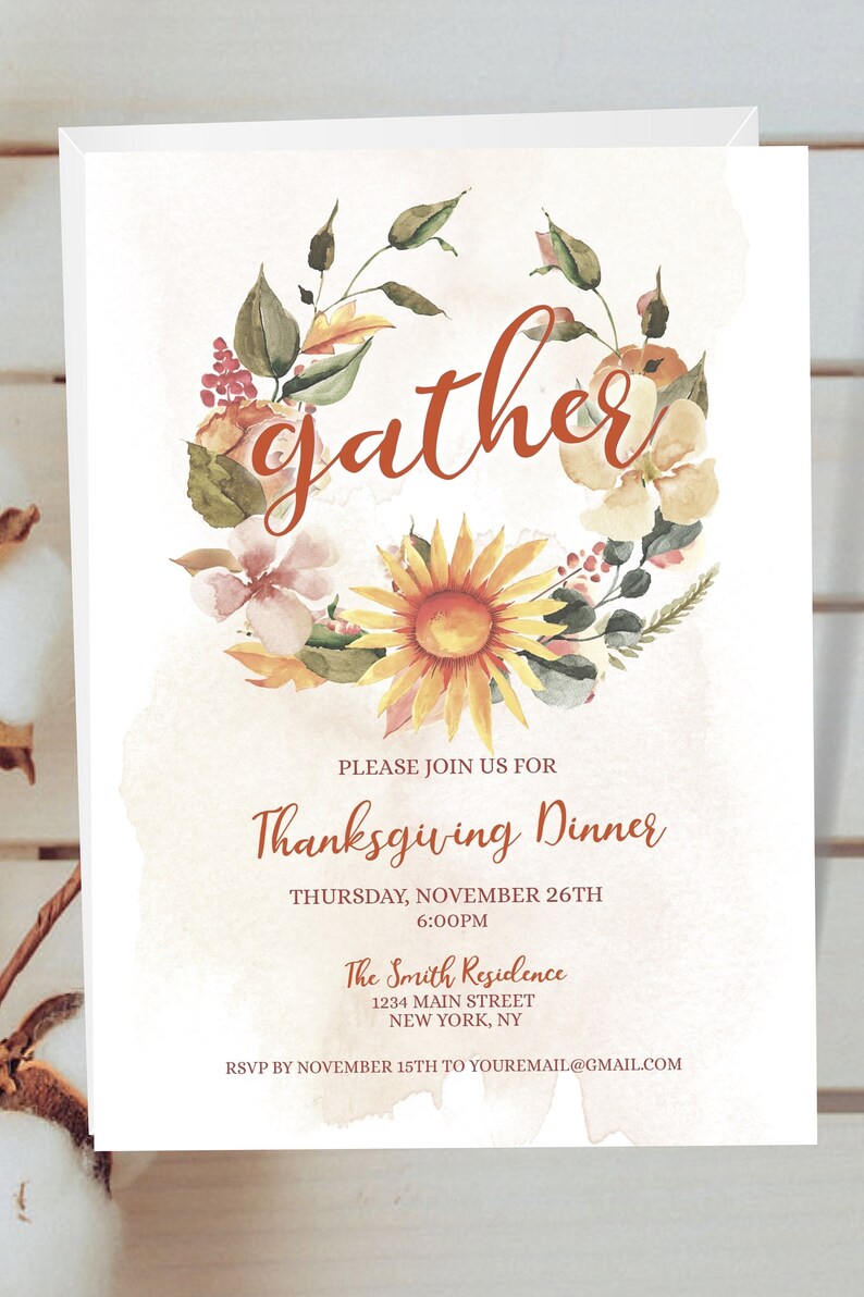 Editable Thanksgiving Dinner Invitation Template 5x7 Autumn - Etsy