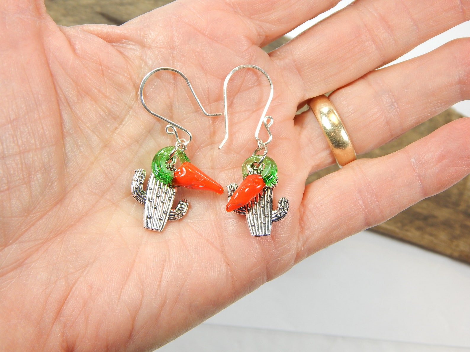 Silver Cactus and Chili Pepper Earrings (E241) - Etsy