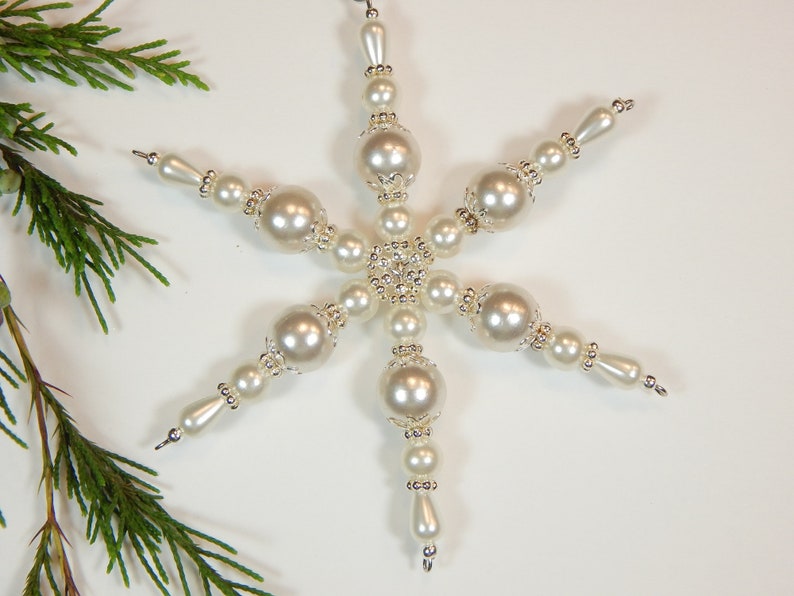 Pearl and Silver Snowflake Christmas Ornament (S4) - Etsy