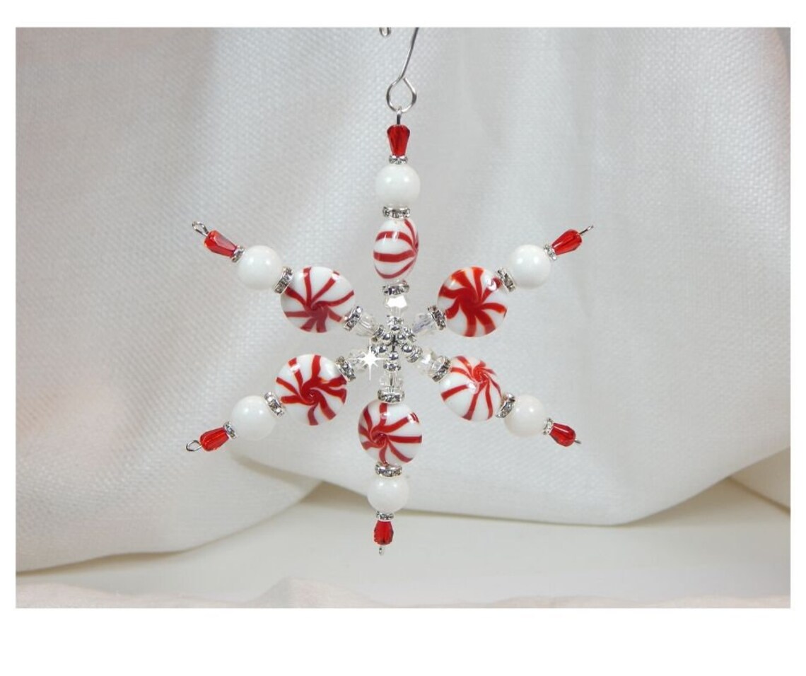 Red and White Peppermint Snowflake Christmas Ornament S23 - Etsy
