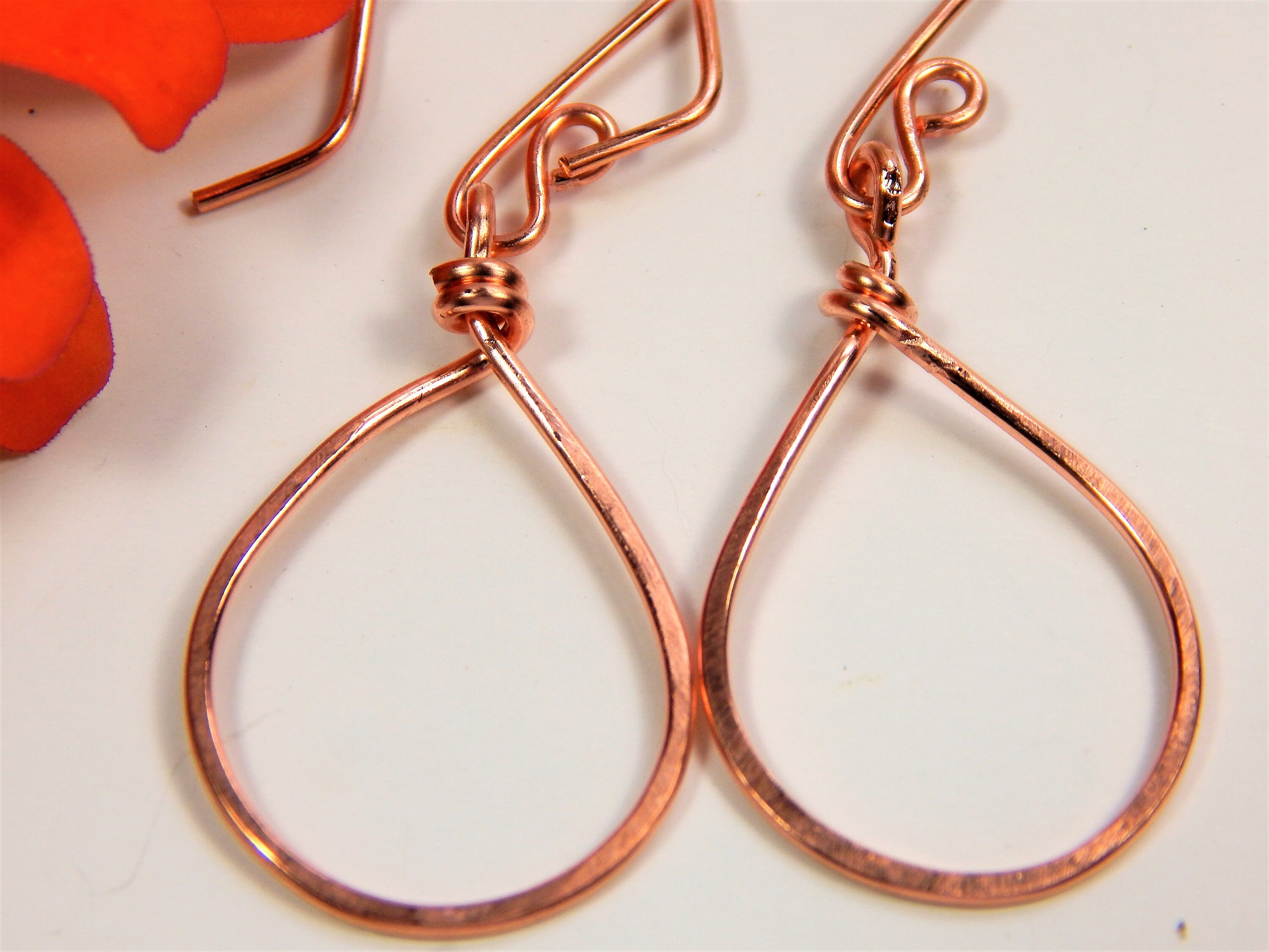 Copper Teardrop Wire Hoop Earrings (E81) - Etsy