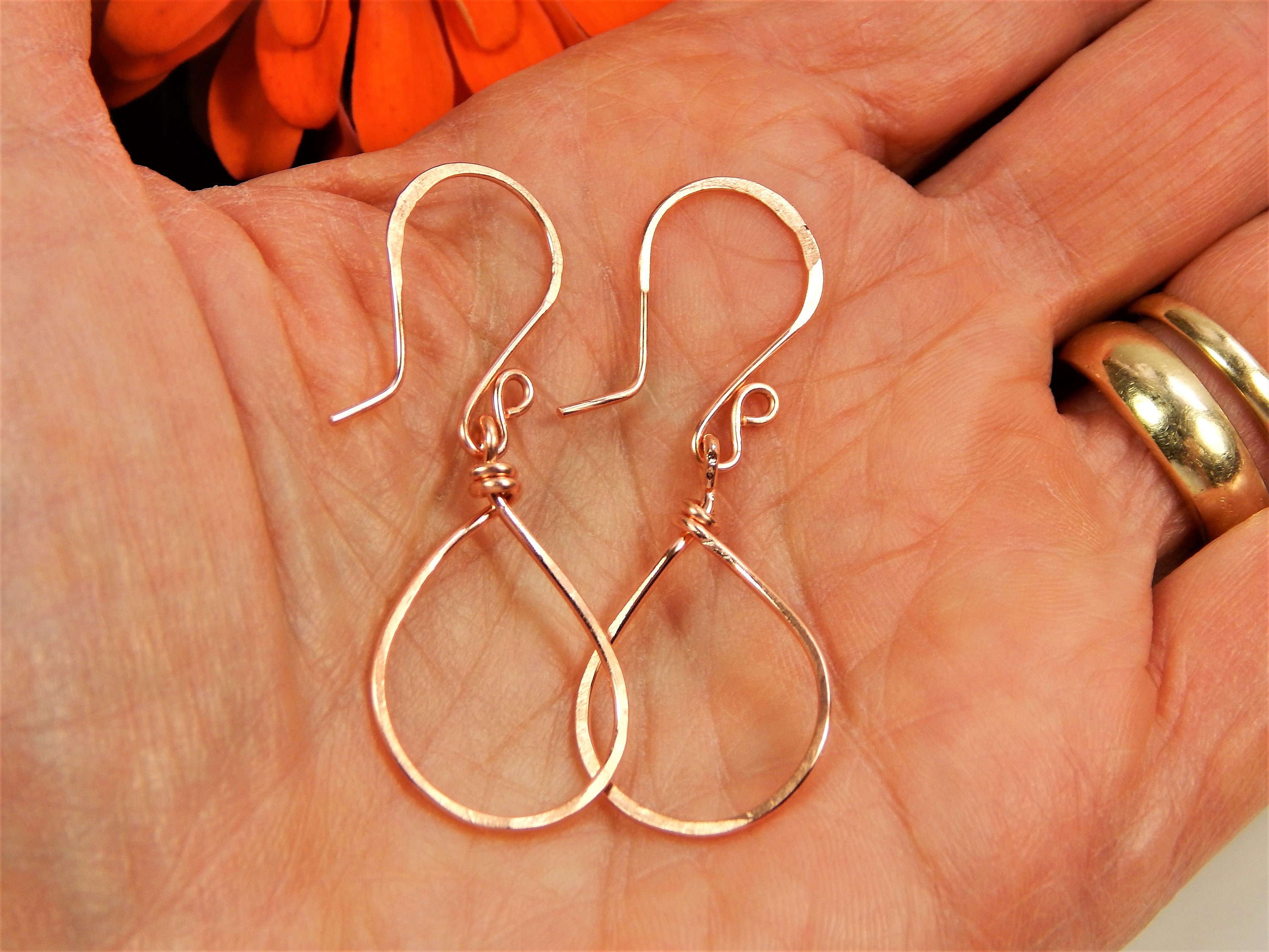 Copper Teardrop Wire Hoop Earrings (E81) - Etsy