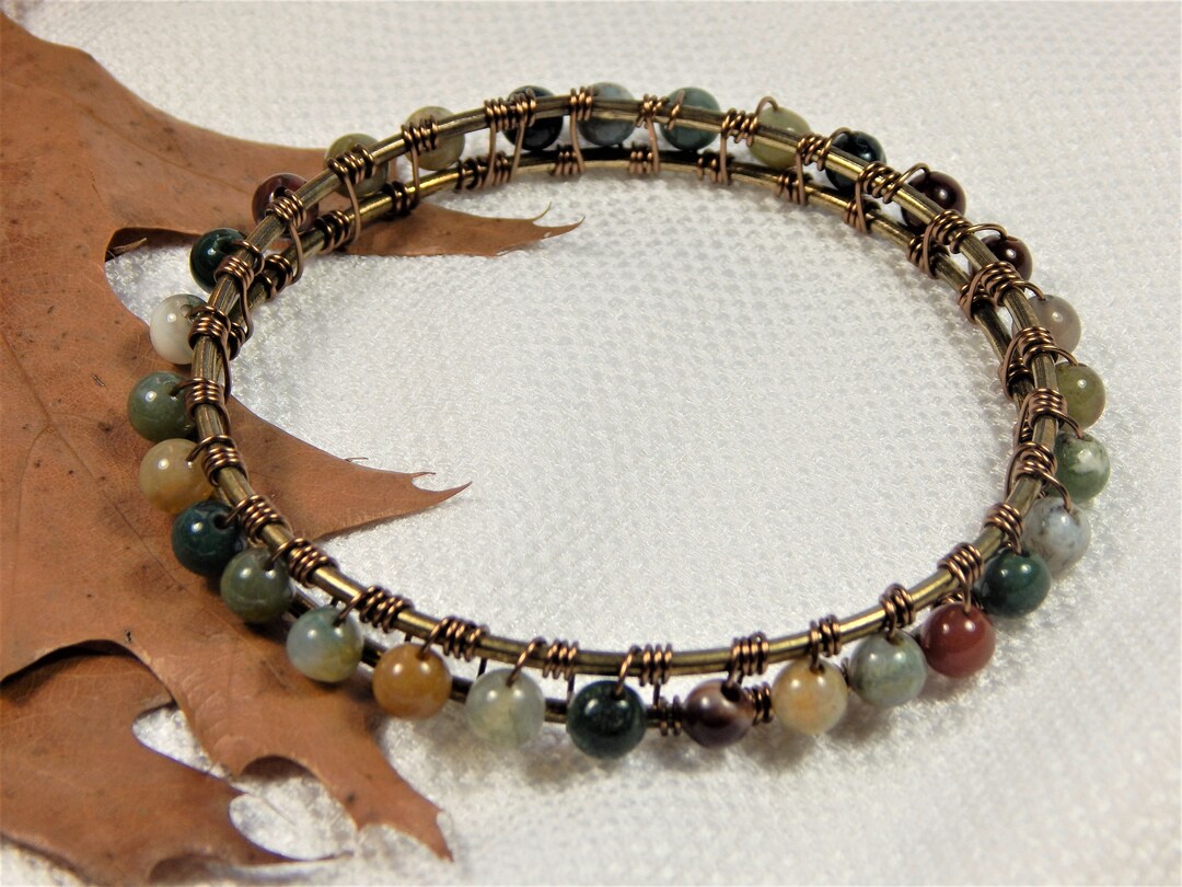Bracelet Agate Wire Wrapped Stone Bracelet B76 - Etsy