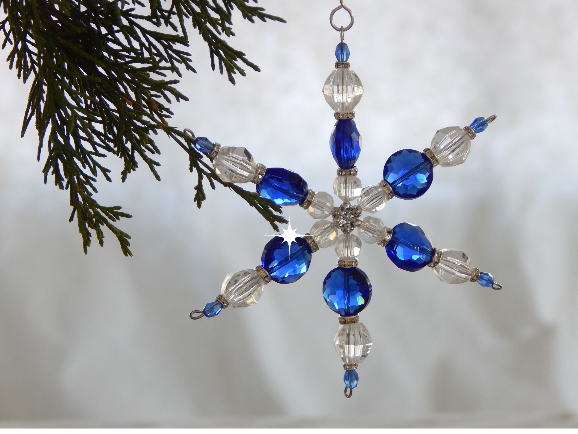 Blue and Crystal Snowflake Christmas Ornament S37 | Etsy