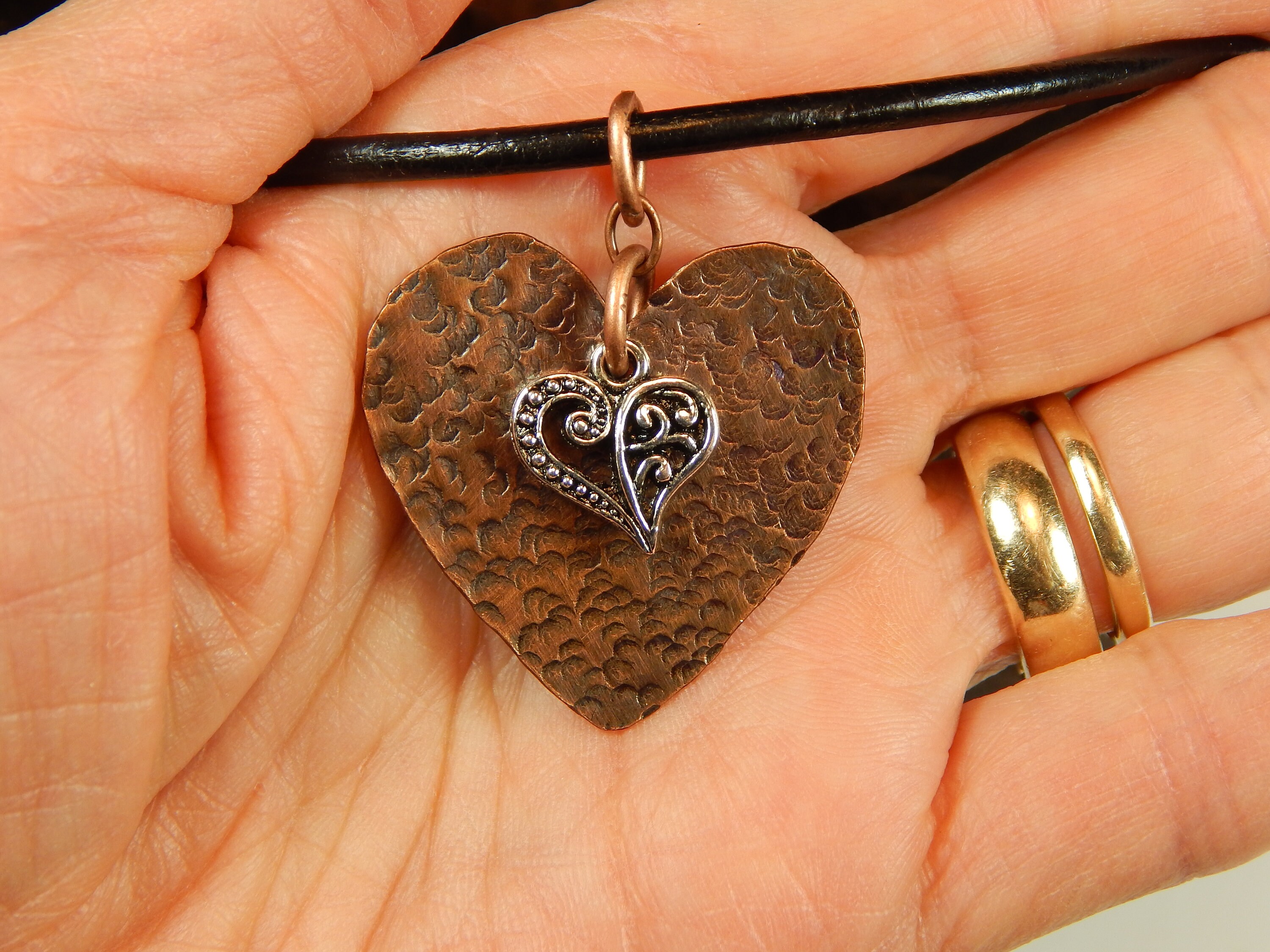 Hammered Copper Valentine Heart Necklace With Silver Charm (V27) - Etsy