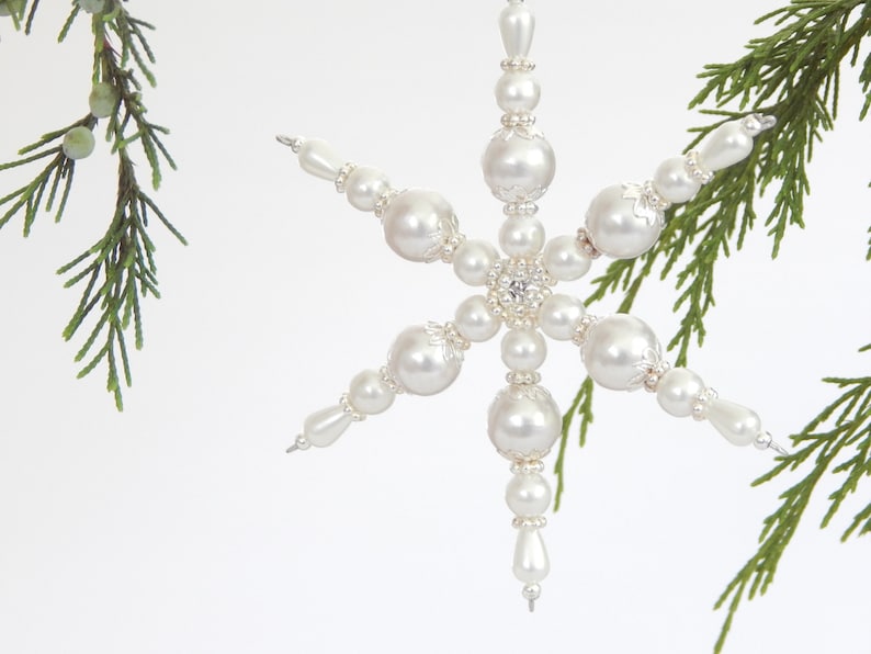 Pearl and Silver Snowflake Christmas Ornament (S4) - Etsy