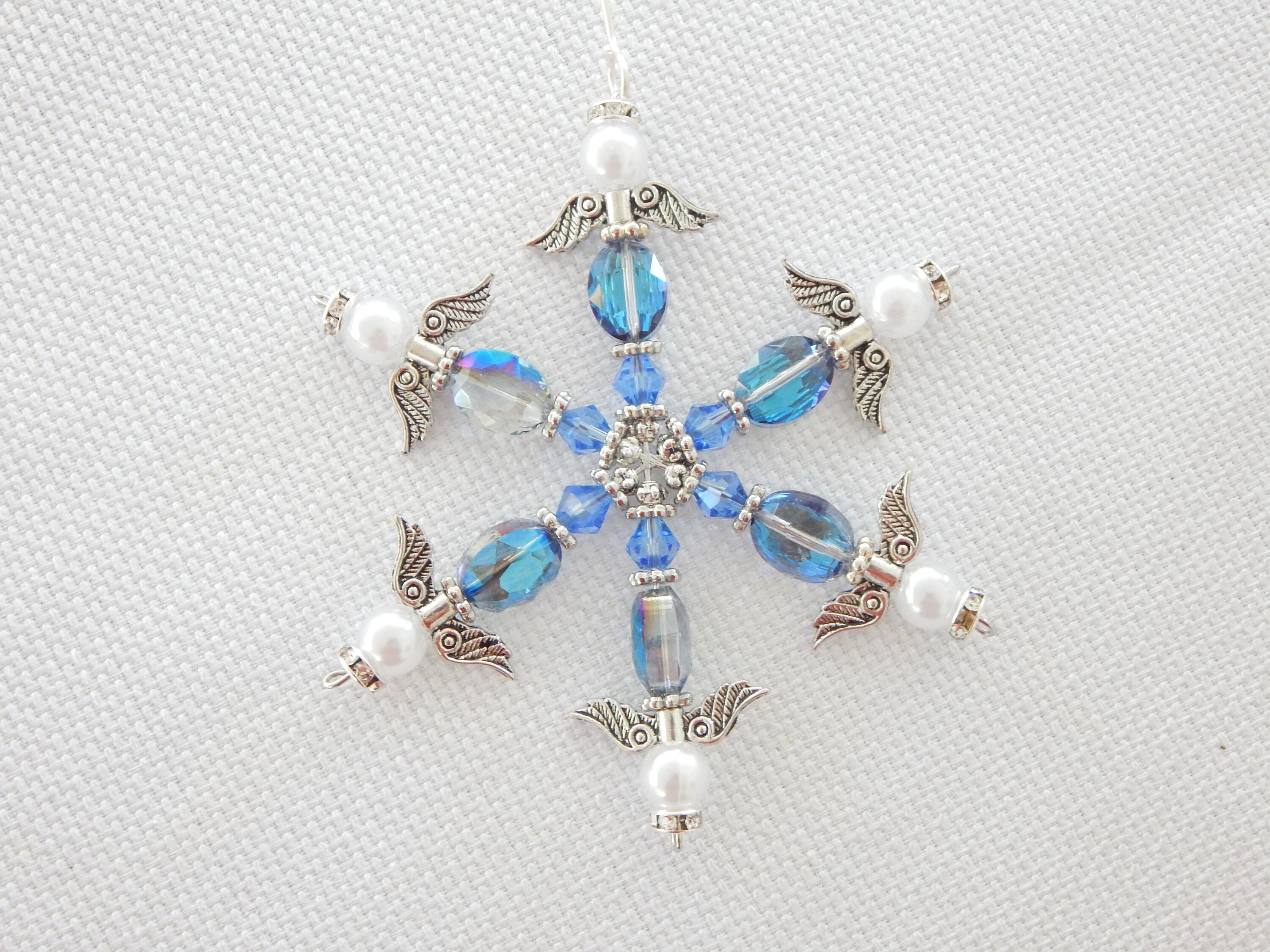 Blue and Crystal Angel Snowflake Christmas Ornament S39 | Etsy