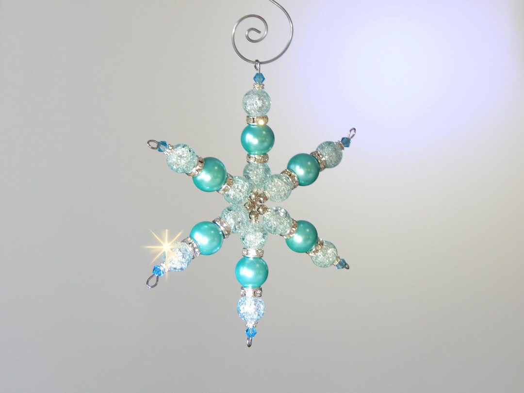 Aqua Pearl and Glass Snowflake Christmas Ornament (S12) - Etsy