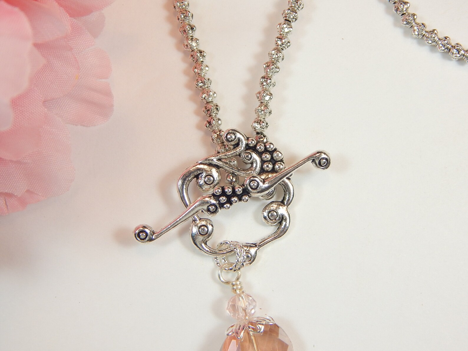 Rose Quartz Heart and Crystal Front Closure Necklace (N30) - Etsy