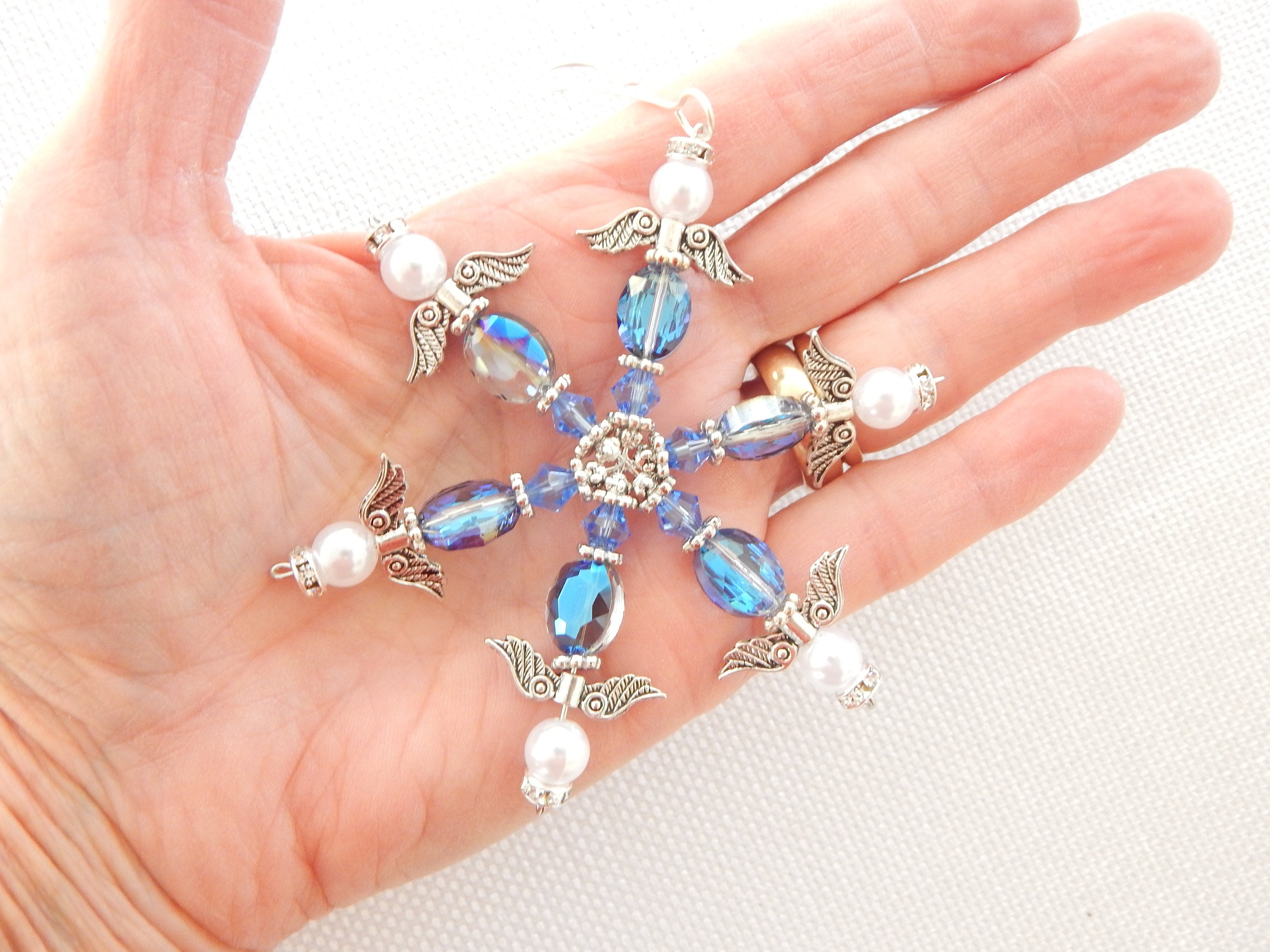 Blue and Crystal Angel Snowflake Christmas Ornament S39 | Etsy