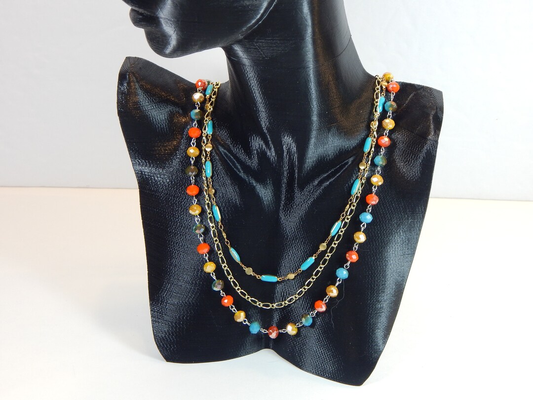 Turquoise and Orange Multi Strand Chain Necklace Set (N196) - Etsy