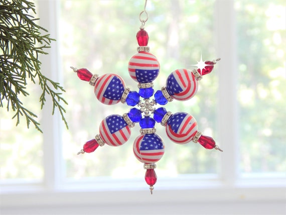 Red White and Blue Flag Snowflake Christmas Ornament S82 - Etsy