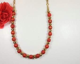 Red and Gold Beaded Necklace - Etsy