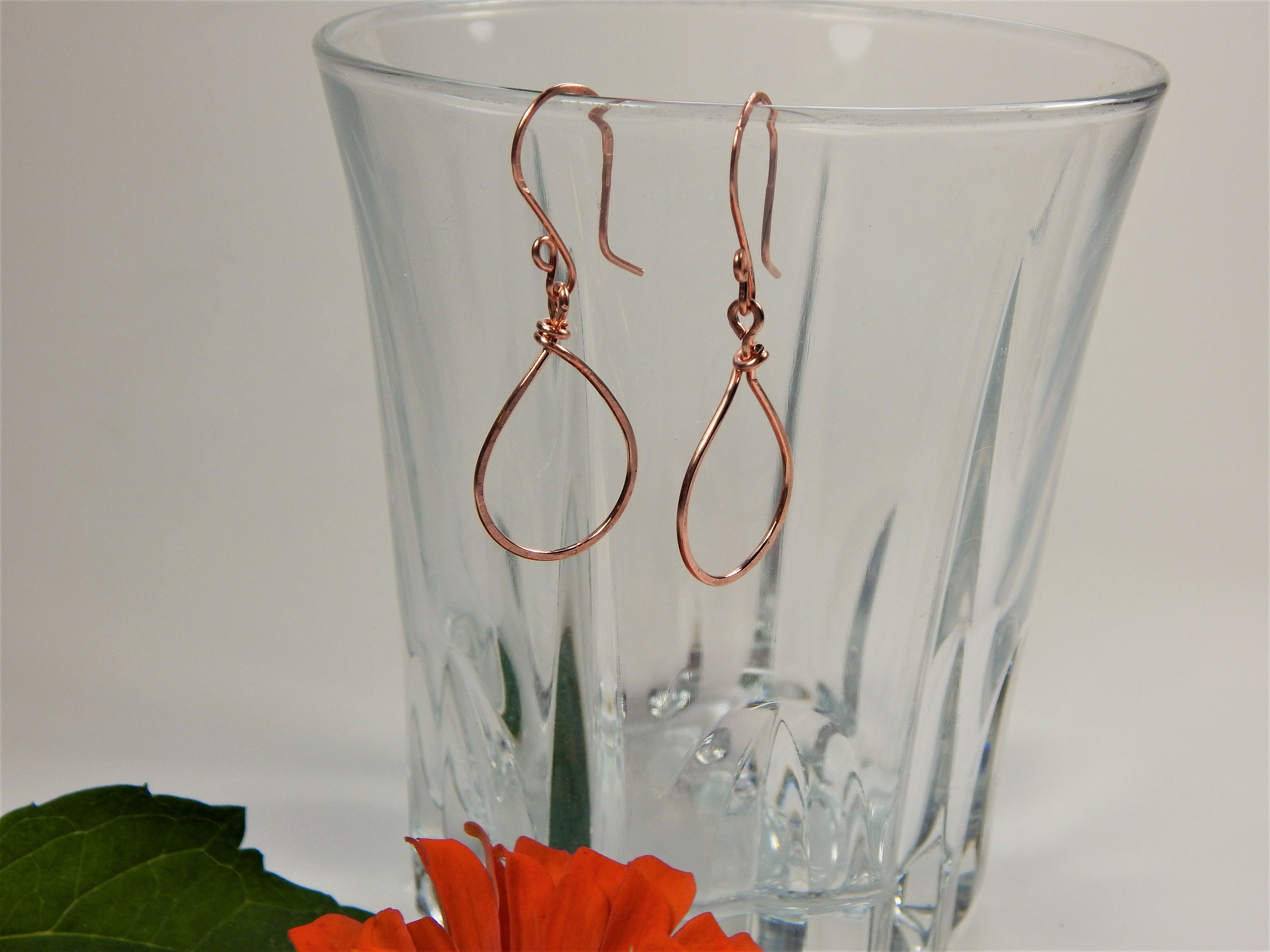Copper Teardrop Wire Hoop Earrings (E81) - Etsy