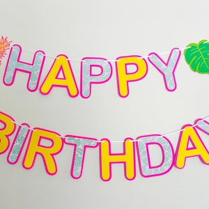 Tropical Birthday Banner, Luau Birthday Party, Hawaii Happy Birthday ...