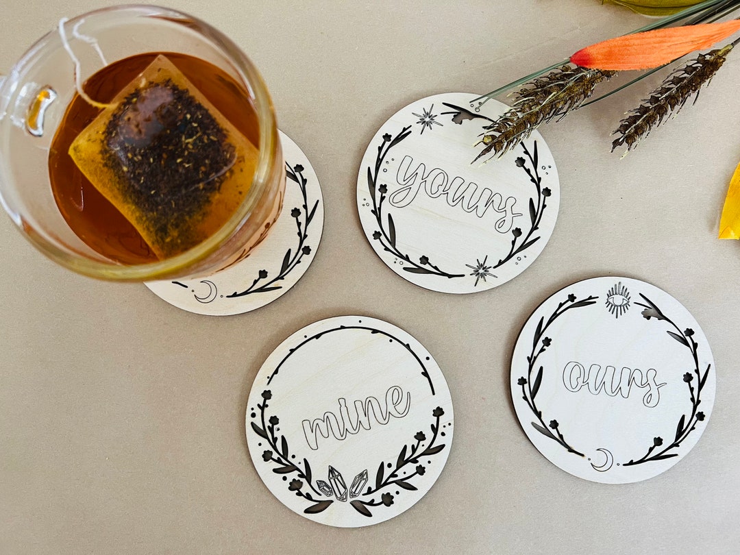 Custom Set of 4 Wood Coasters, Witchy Coasters, Housewarming Gift ...
