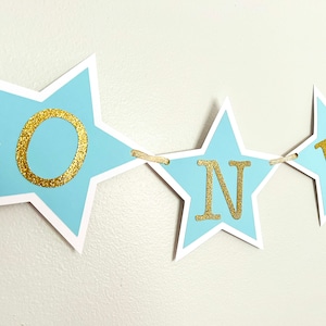 First Birthday Banner, ONE Mint and Gold Star Banner, Twinkle Twinkle ...