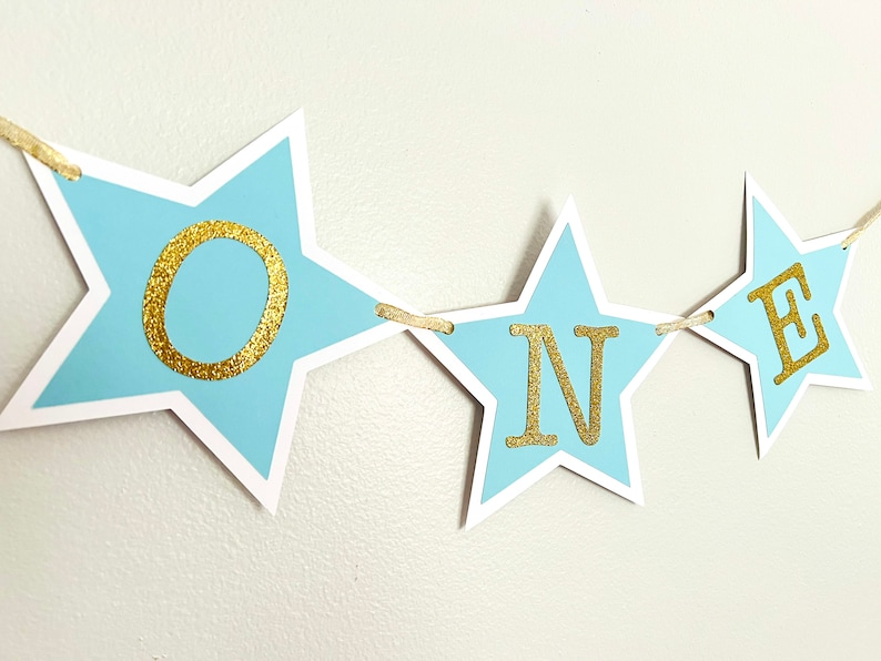 First Birthday Banner, ONE Mint and Gold Star Banner, Twinkle Twinkle ...