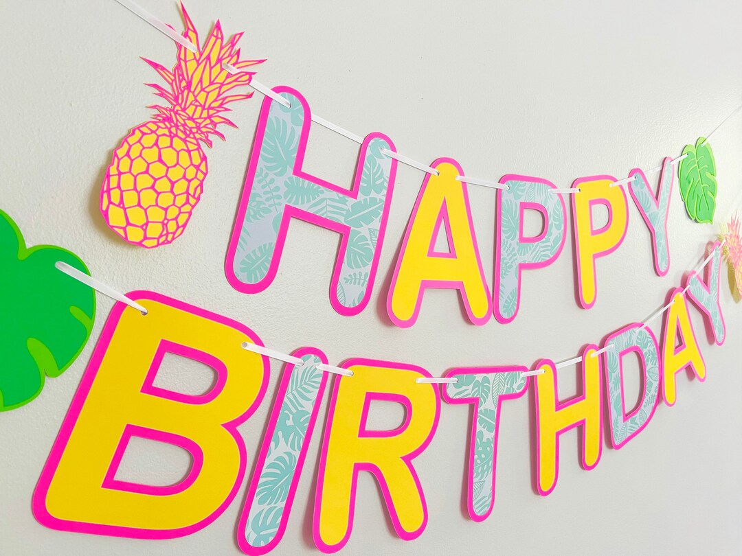 Tropical Birthday Banner, Luau Birthday Party, Hawaii Happy Birthday ...
