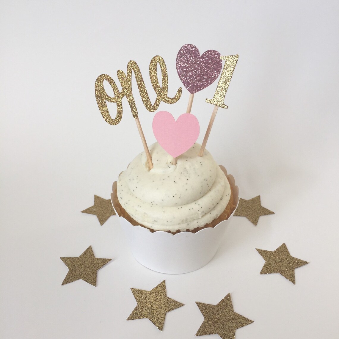 Pink and Gold Cupcake Toppers, 1 Cupcake Toppers, First Birthday ...