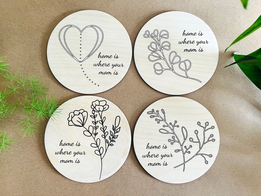 Mother's Day Gift, Set of 4 Wood Coasters, Floral Coasters, Gifts for ...