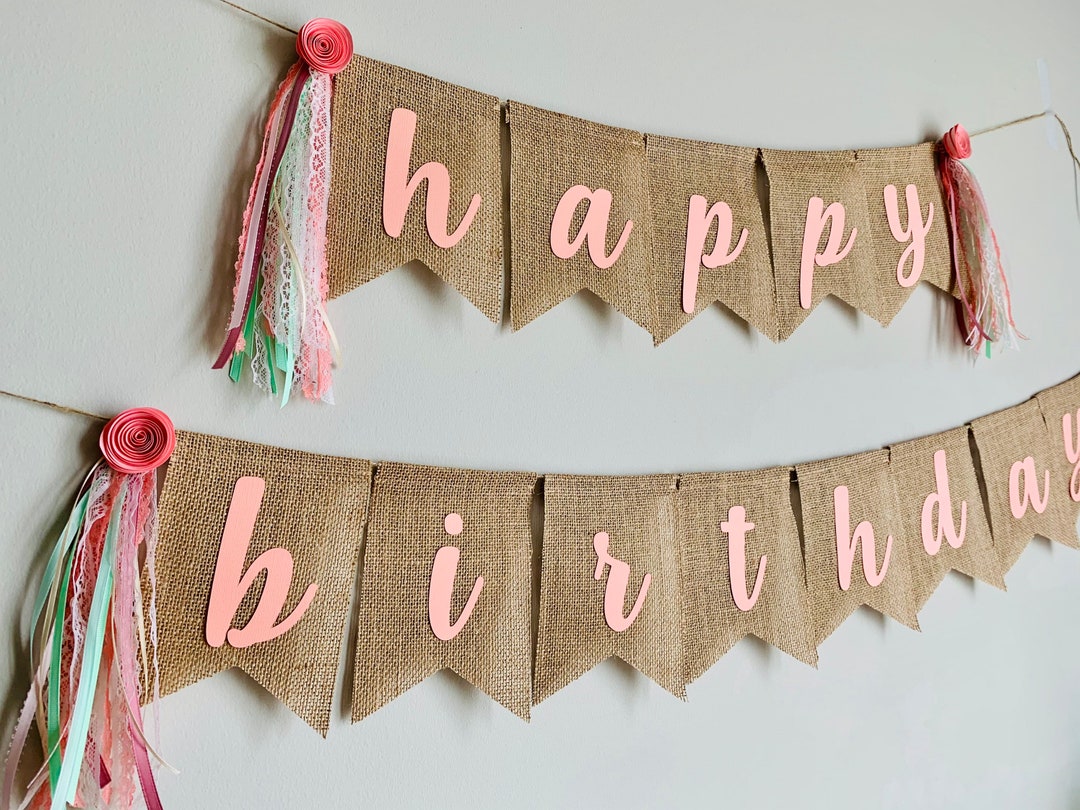 Boho Birthday Banner, Rustic Birthday Banner, Burlap Birthday Banner ...