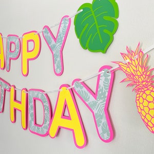 Tropical Birthday Banner, Luau Birthday Party, Hawaii Happy Birthday ...