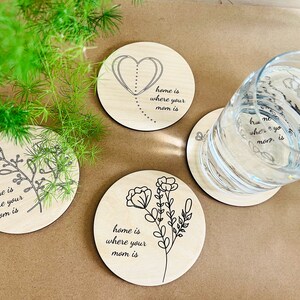 Mother's Day Gift, Set of 4 Wood Coasters, Floral Coasters, Gifts for ...