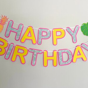 Tropical Birthday Banner, Luau Birthday Party, Hawaii Happy Birthday ...