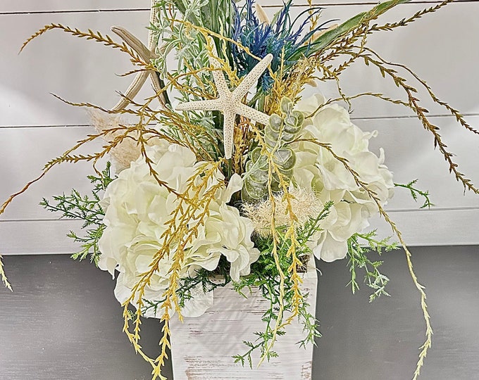 Coastal Flower Centerpiece, Hydrangea Beach House Table Centerpiece ...