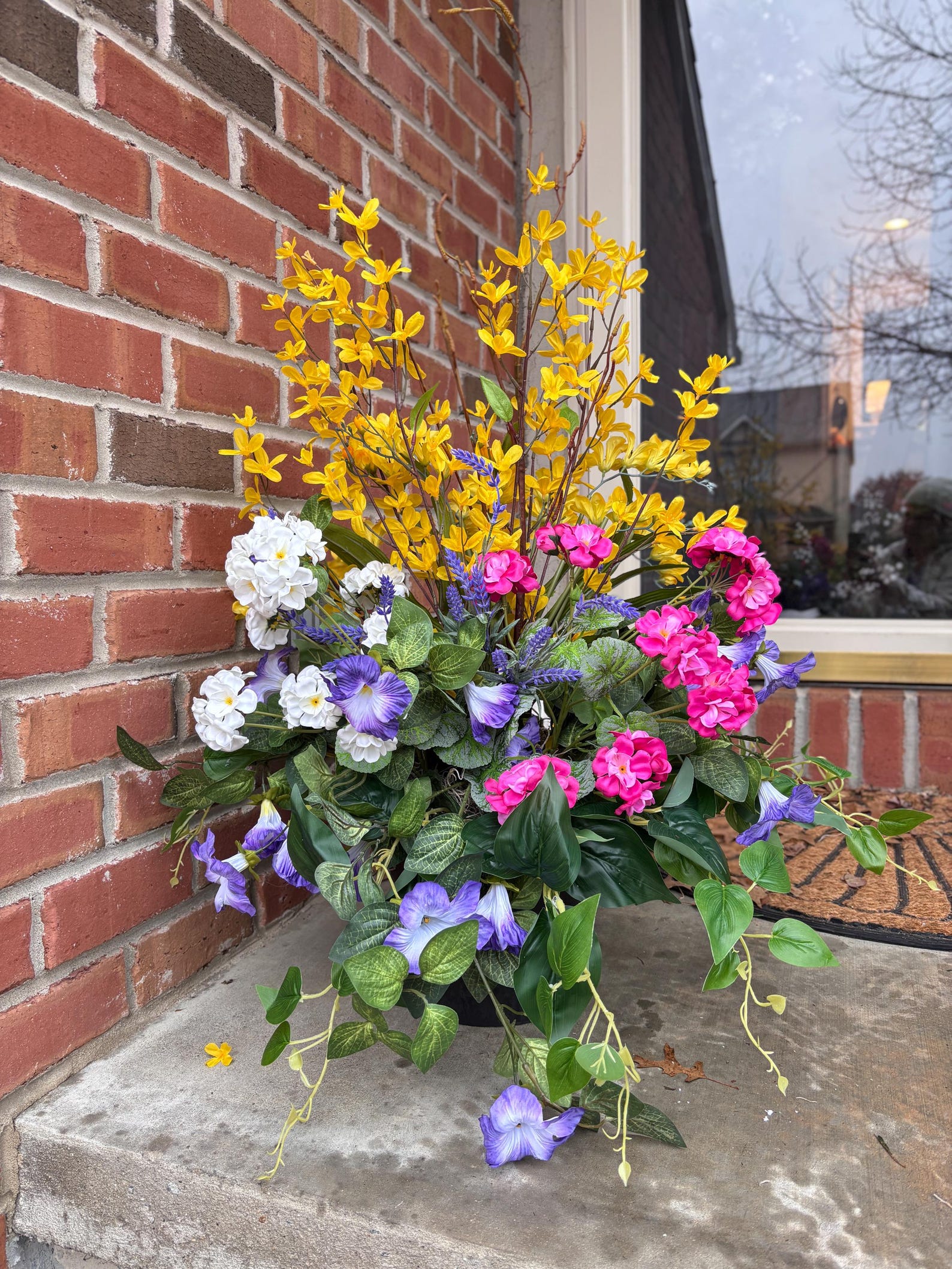 Spring Urn Filler, Yellow Forsythia, Pink Flowers, Front Porch Decor - Etsy