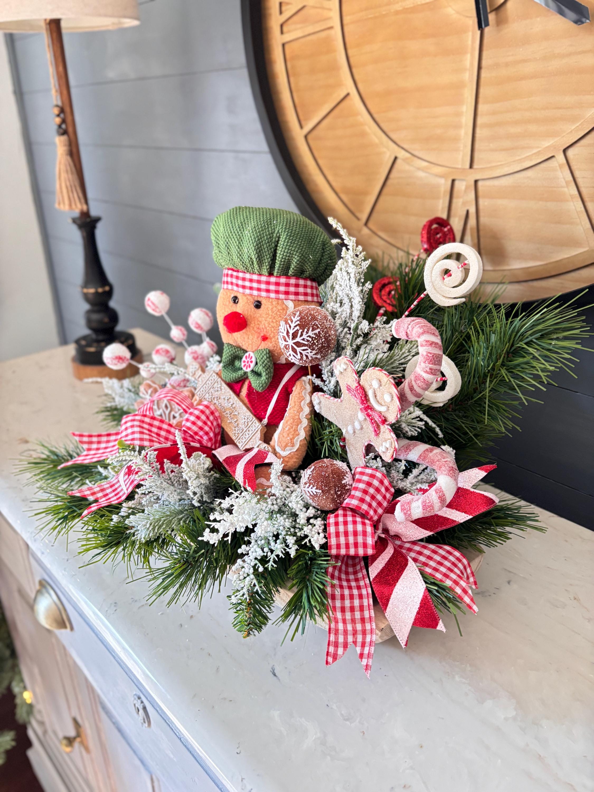 Gingerbread Christmas Centerpiece: Candy Cane Dough Bowl Arrangement - Etsy