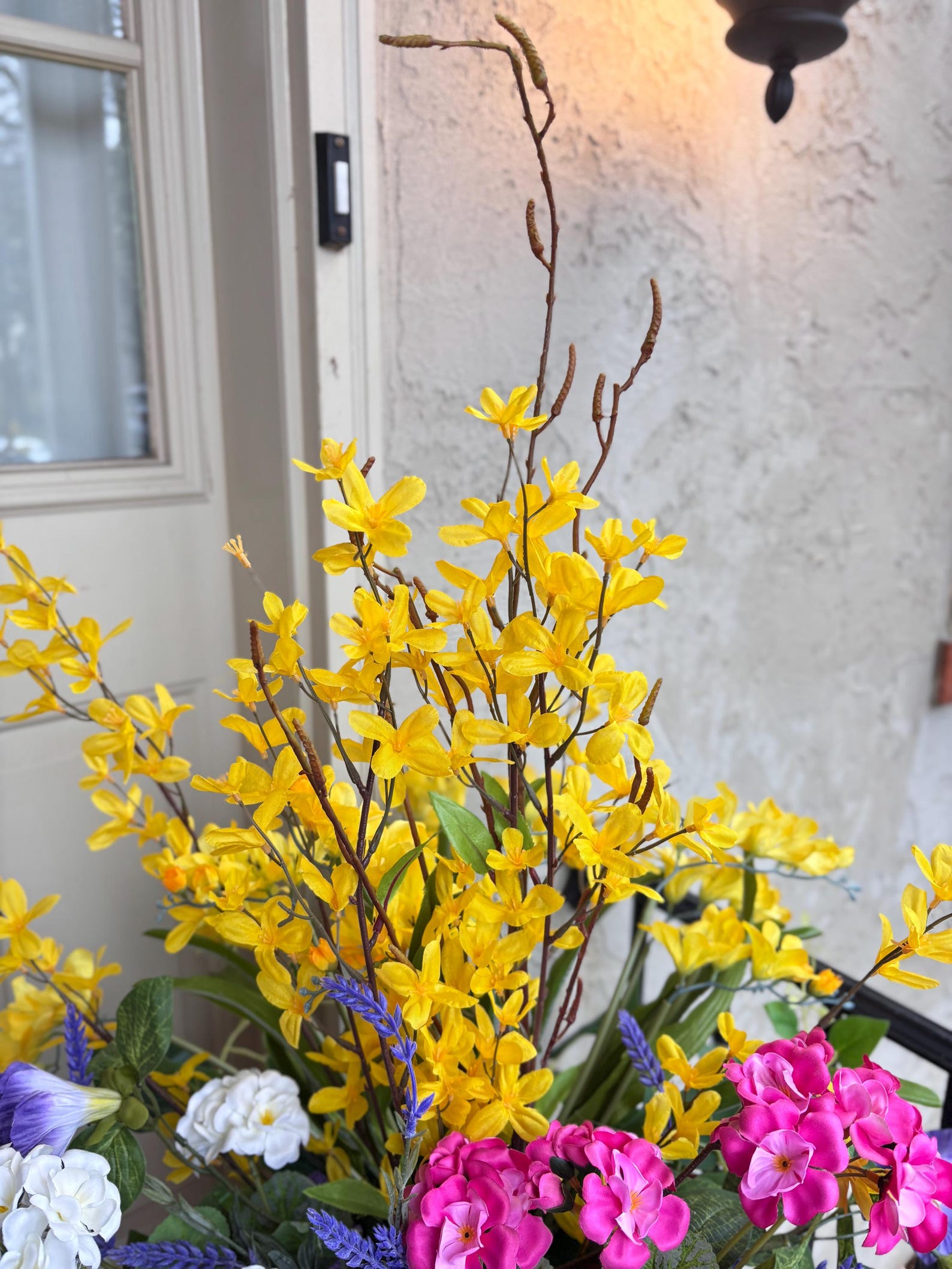 Spring Urn Filler, Yellow Forsythia, Pink Flowers, Front Porch Decor - Etsy